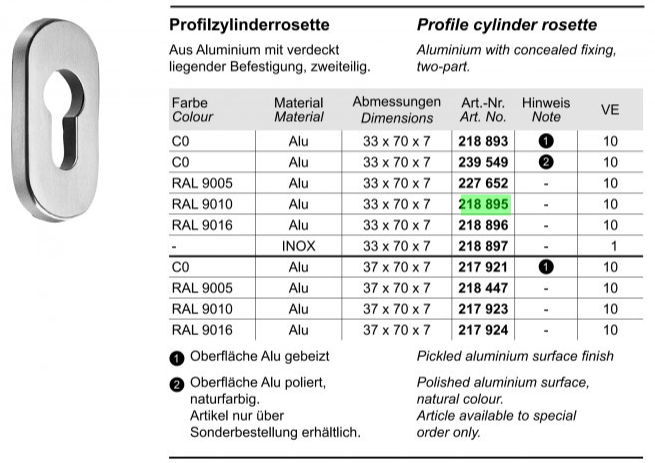 218895 White Profile Cylinder Rosette – Complete Aluminium Spares