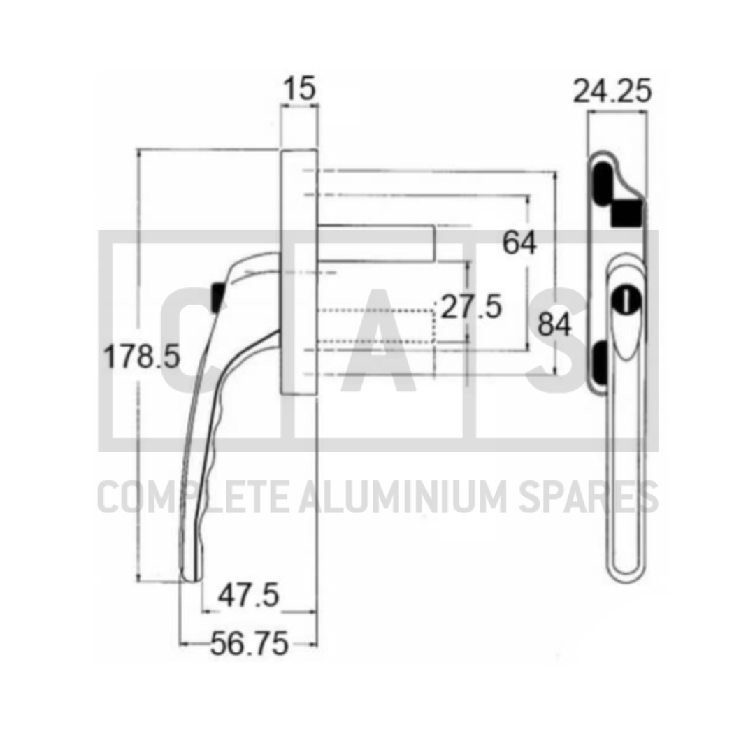 Technal Replacement Handle – Complete Aluminium Spares