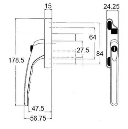 Technal Replacement Handle – Complete Aluminium Spares